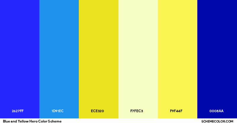 Blue and Yellow Hero Color Scheme - Palettes - SchemeColor.com