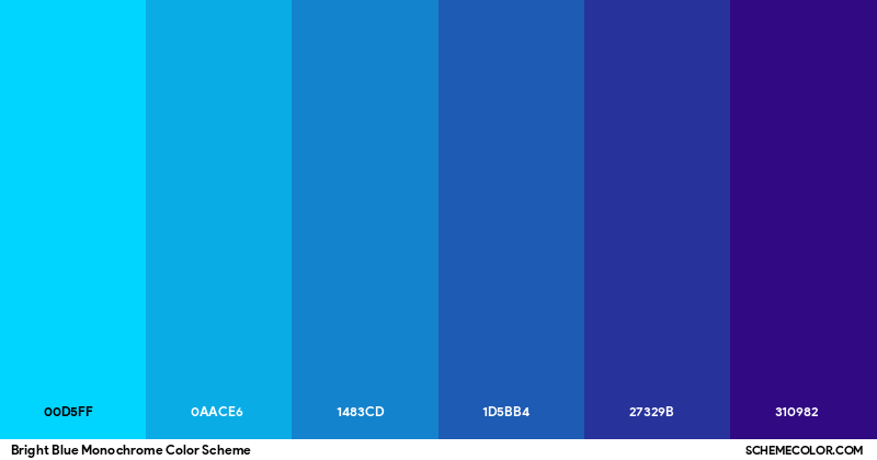 Bright Blue Monochrome Color Scheme - Palettes - SchemeColor.com