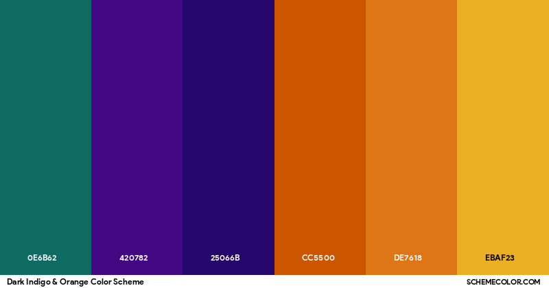 Dark Indigo & Orange Color Scheme - Palettes - SchemeColor.com