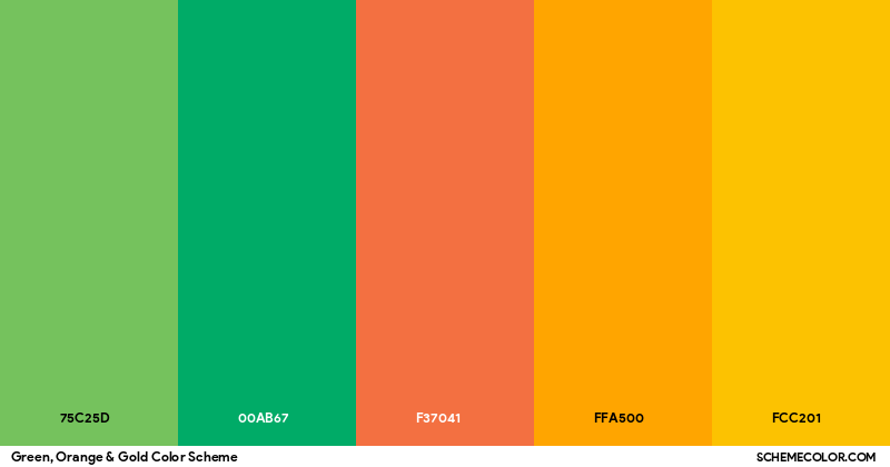 Green, Orange & Gold Color Scheme - Palettes - SchemeColor.com