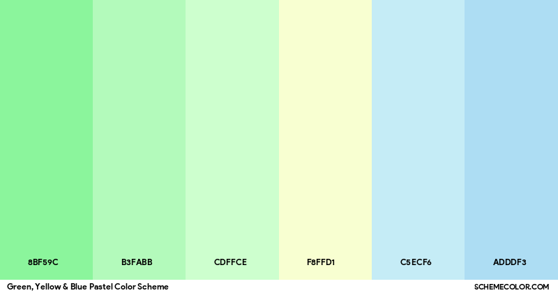 Green, Yellow & Blue Pastel Color Scheme - Palettes - SchemeColor.com