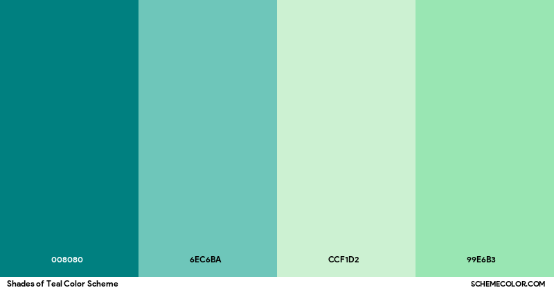 Shades of Teal Color Scheme - Palettes - SchemeColor.com