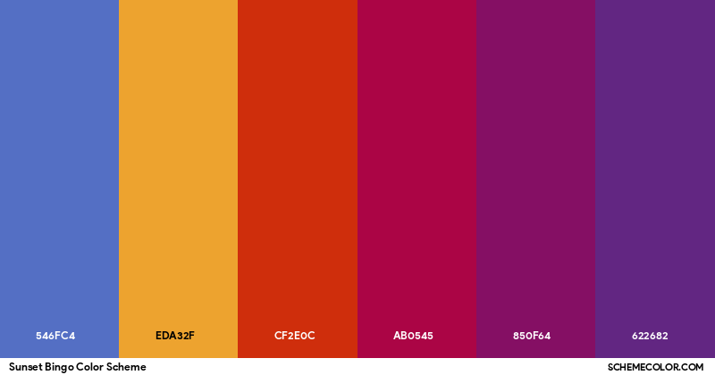 Sunset Bingo Color Scheme - Palettes - SchemeColor.com