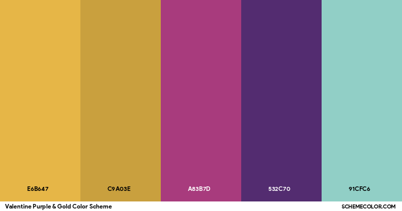 Valentine Purple & Gold Color Scheme - Palettes - SchemeColor.com
