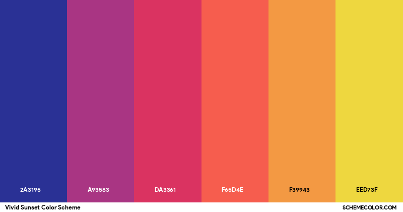 Vivid Sunset Color Scheme - Palettes - SchemeColor.com